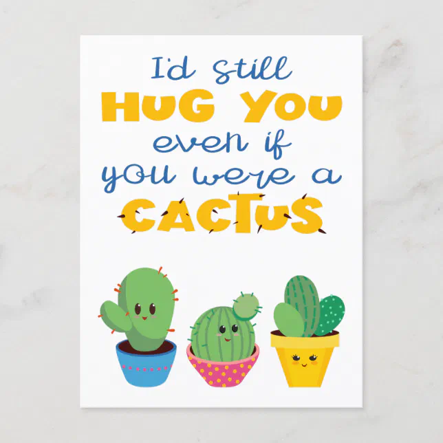 Colorful Cactus hugs modern fun Valentine Postcard | Zazzle