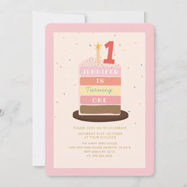 Colorful Cake Sparkle Baby Turning One Birthday Invitation | Zazzle