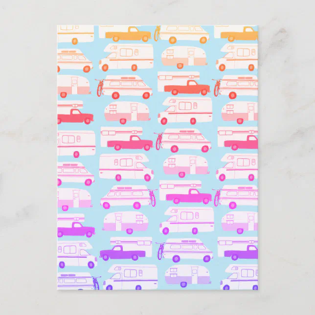 Colorful Camper Trailer Vanlife RV Pattern Postcard | Zazzle