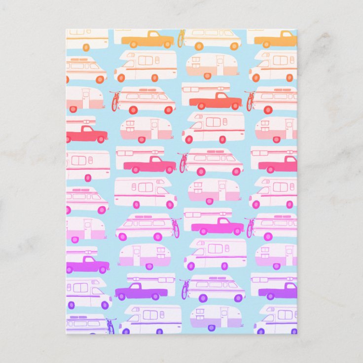 Colorful Camper Trailer Vanlife RV Pattern Postcard | Zazzle