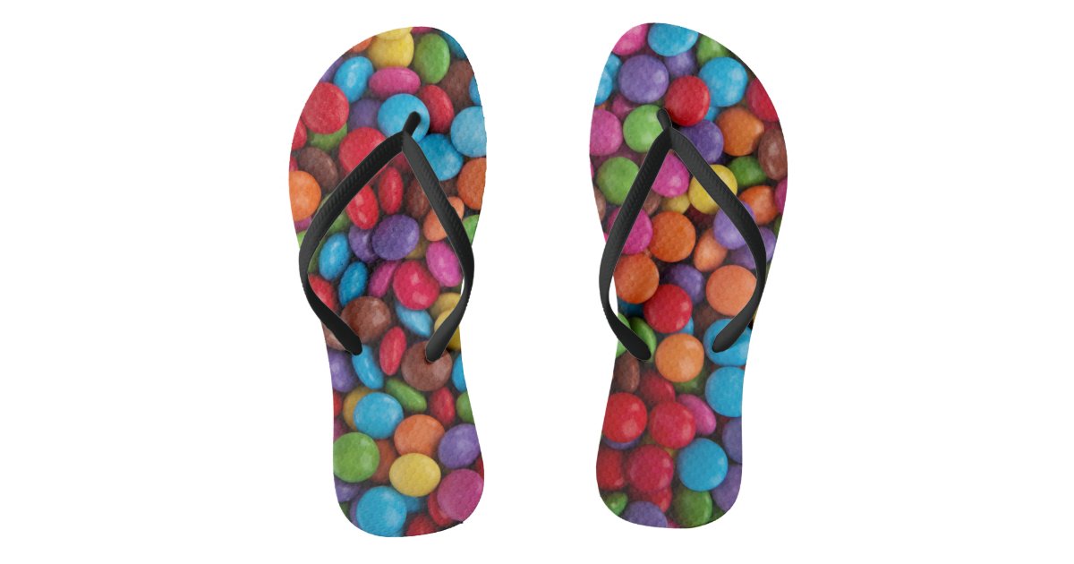 Colorful Candy, Candy Buttons, Sweets, Food Flip Flops | Zazzle