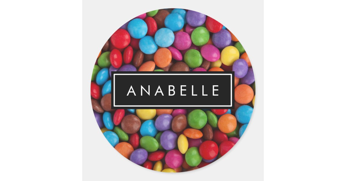 Colorful Candy, Candy Buttons, Sweets, Your Name Classic Round Sticker ...
