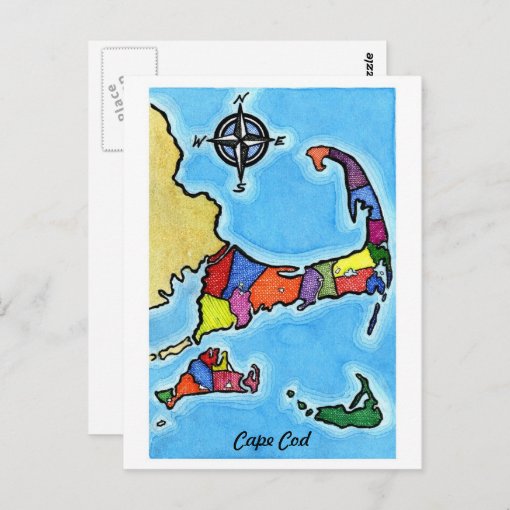 Colorful Cape Cod Map Postcard | Zazzle