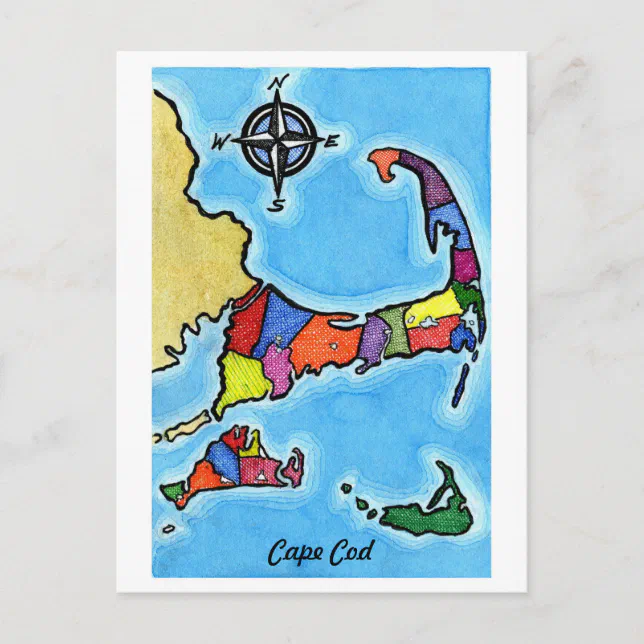 Colorful Cape Cod Map Postcard | Zazzle