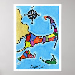 Colorful Cape Cod Map Poster | Zazzle