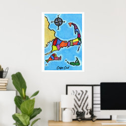Colorful Cape Cod Map Poster | Zazzle