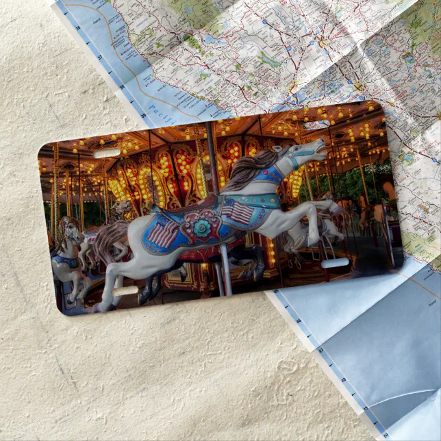 Colorful Carousel Horse and Merry Go Round License Plate | Zazzle