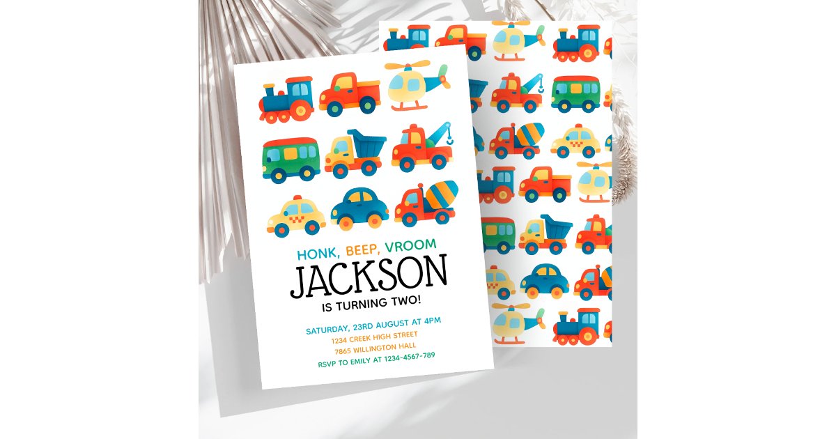 Colorful Cars Transportation Birthday Invitation | Zazzle