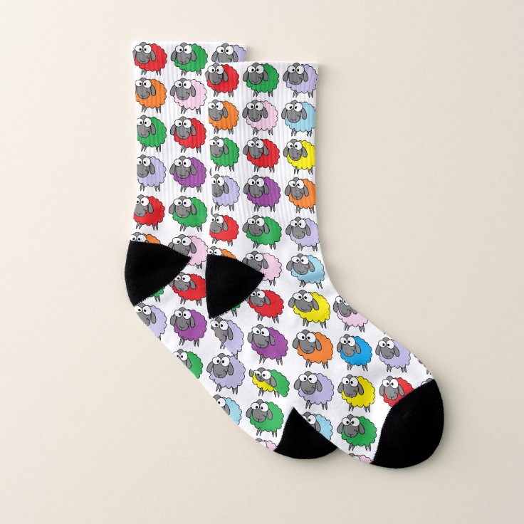 Colorful Cartoon Rainbow Sheep Socks | Zazzle