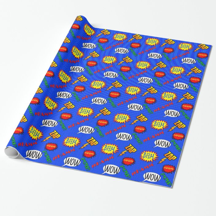 Colorful Cartoon Super Hero Action Wrapping Paper | Zazzle.com