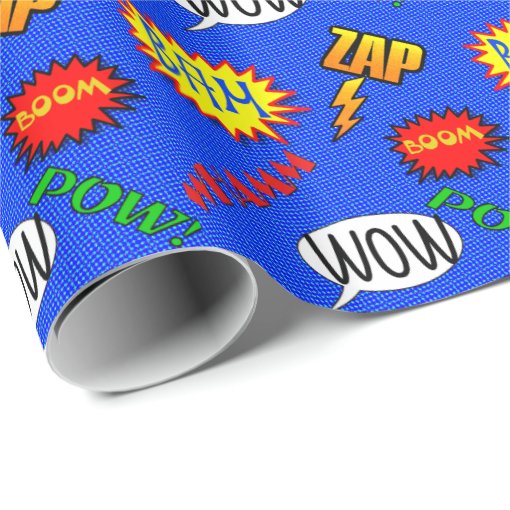 Colorful Cartoon Super Hero Action Wrapping Paper | Zazzle