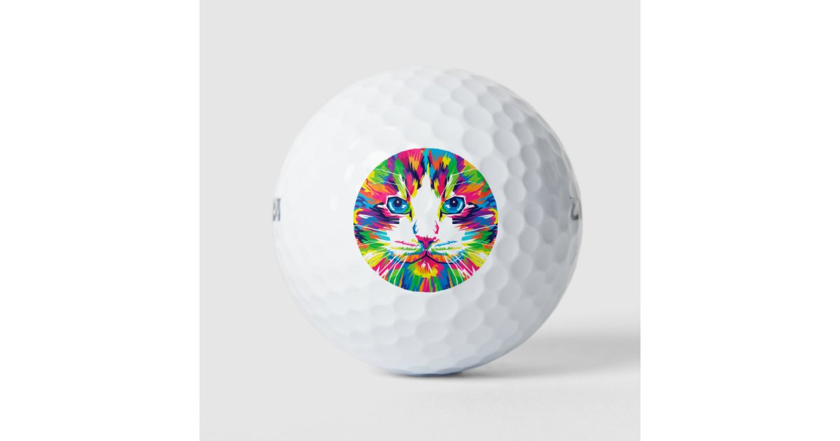 Colorful Cats Art Aesthetic Cat Pictures Cat Art Golf Balls | Zazzle