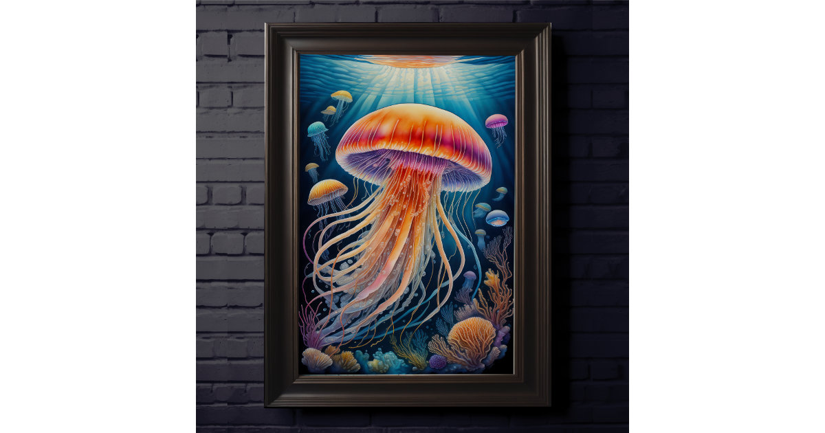Colorful Chalk Drawing Jellyfish Poster | Zazzle
