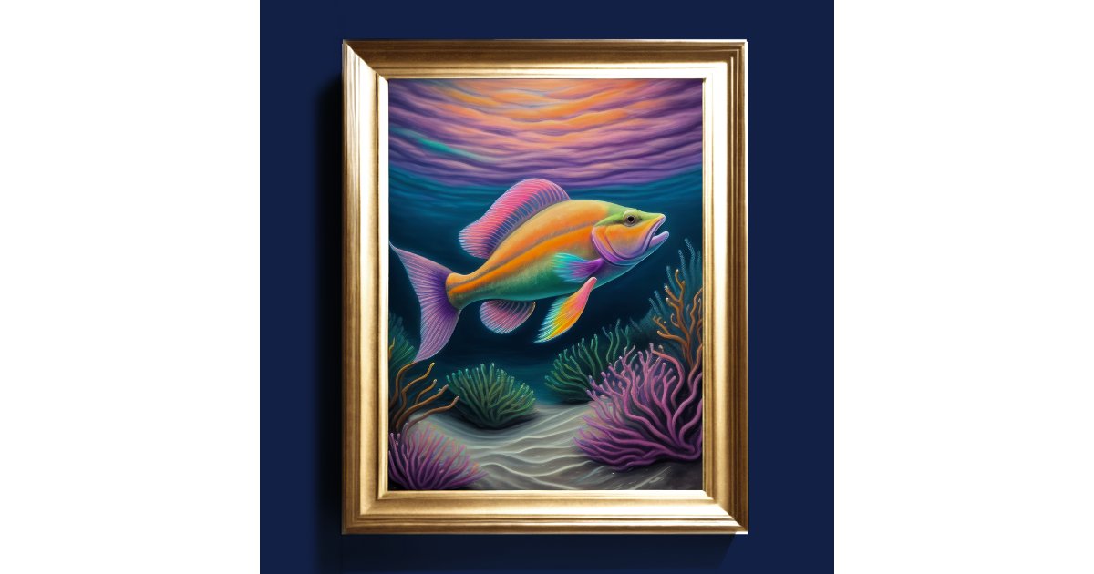 Colorful Chalk Drawing Reef Fish Pink II Poster | Zazzle