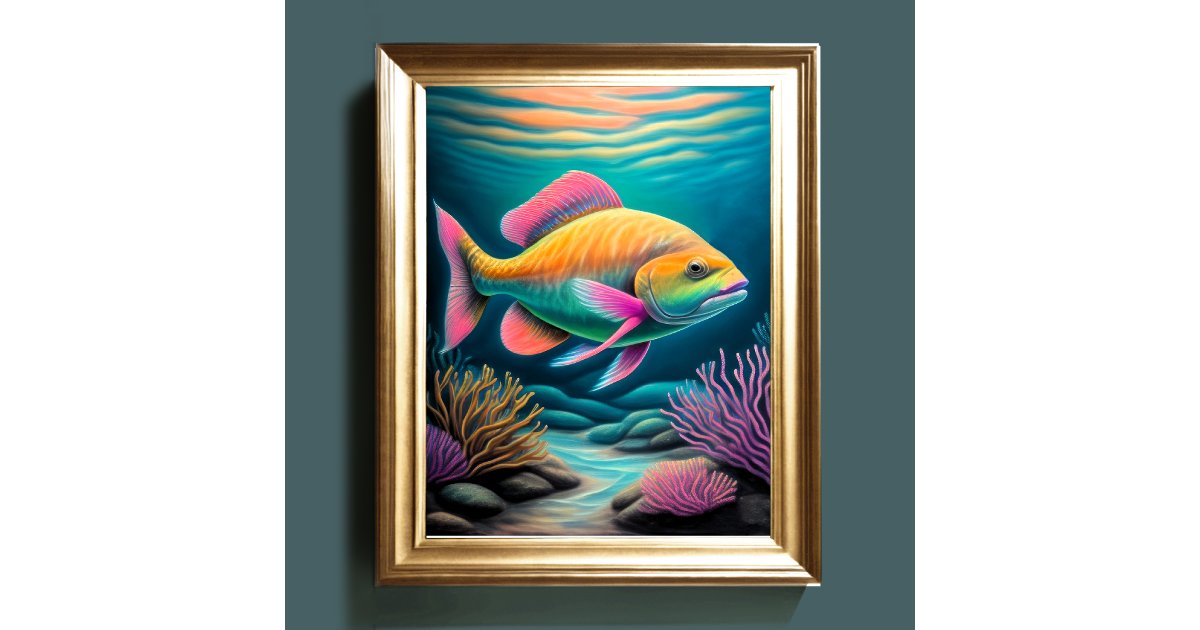 Colorful Chalk Drawing Reef Fish Poster | Zazzle
