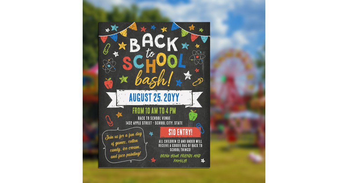 Colorful Chalkboard Stars Back to School Bash Flyer | Zazzle