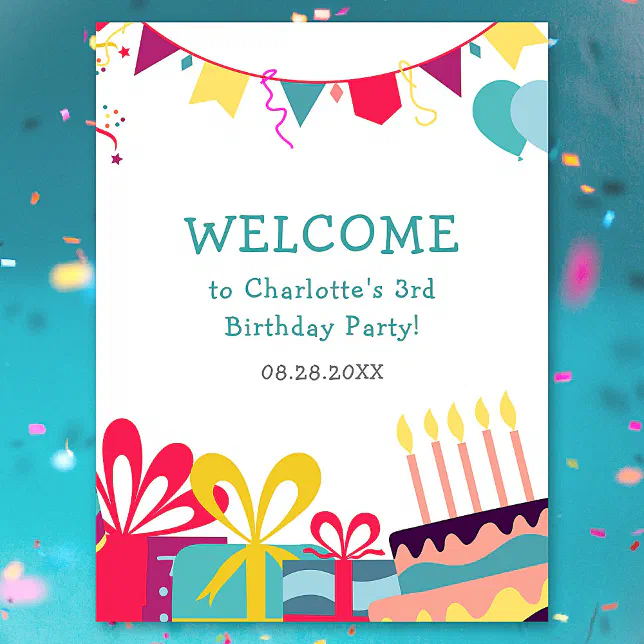Colorful Cheerful Birthday Party Welcome Sign | Zazzle