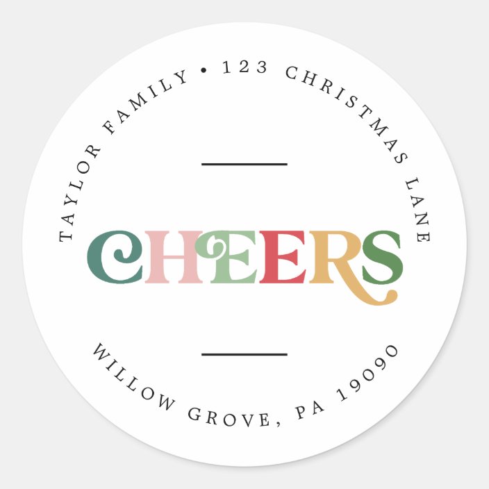 Colorful Cheers New Year Circular Return Address Classic Round Sticker ...