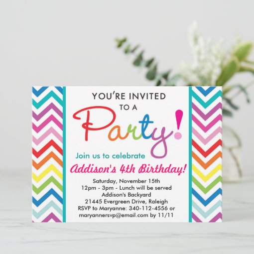 Colorful Chevron Party Invitation | Zazzle