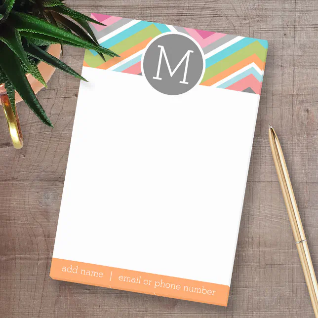 Colorful Chevron Pattern with Custom Monogram Post-it Notes | Zazzle