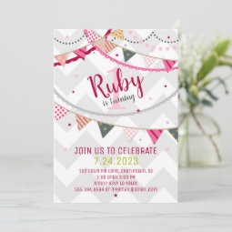 Colorful Chevron & Pennants Birthday Invitation | Zazzle
