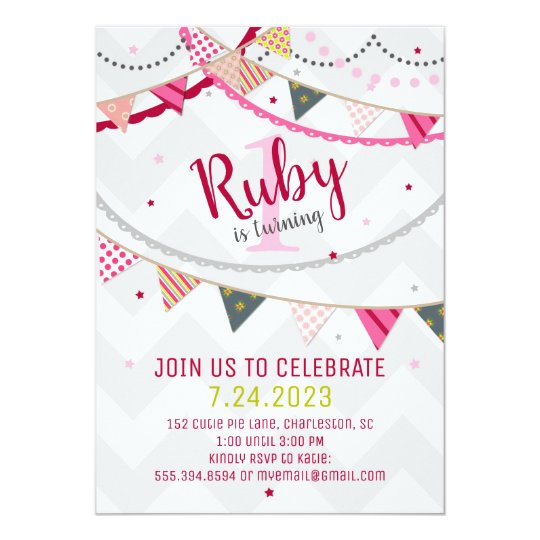 Colorful Chevron & Pennants Birthday Invitation | Zazzle.com