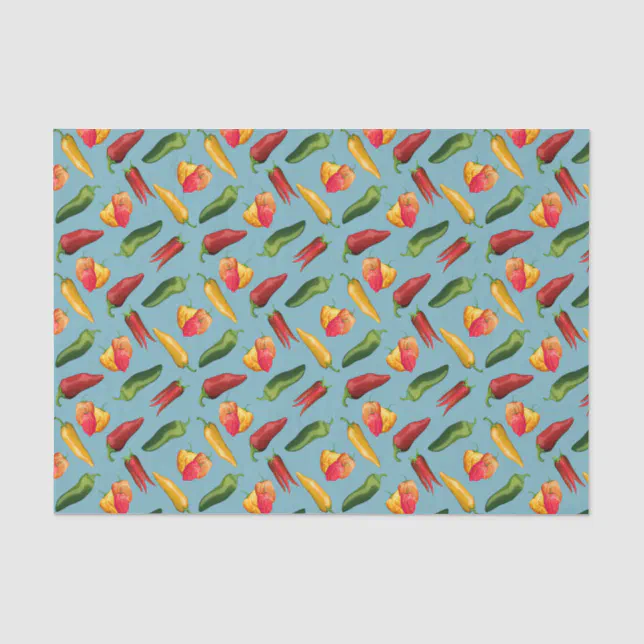 Colorful Chili peppers on blue Tissue Paper | Zazzle