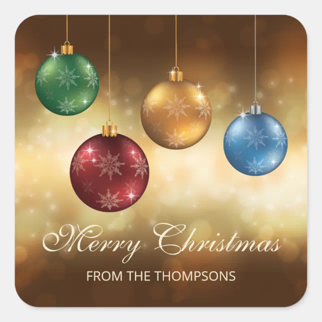 Colorful Christmas Baubles With Custom Text Square Sticker | Zazzle