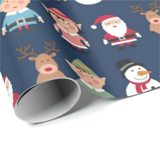 Colorful Christmas Elves and Cartoon Characters Wrapping Paper | Zazzle