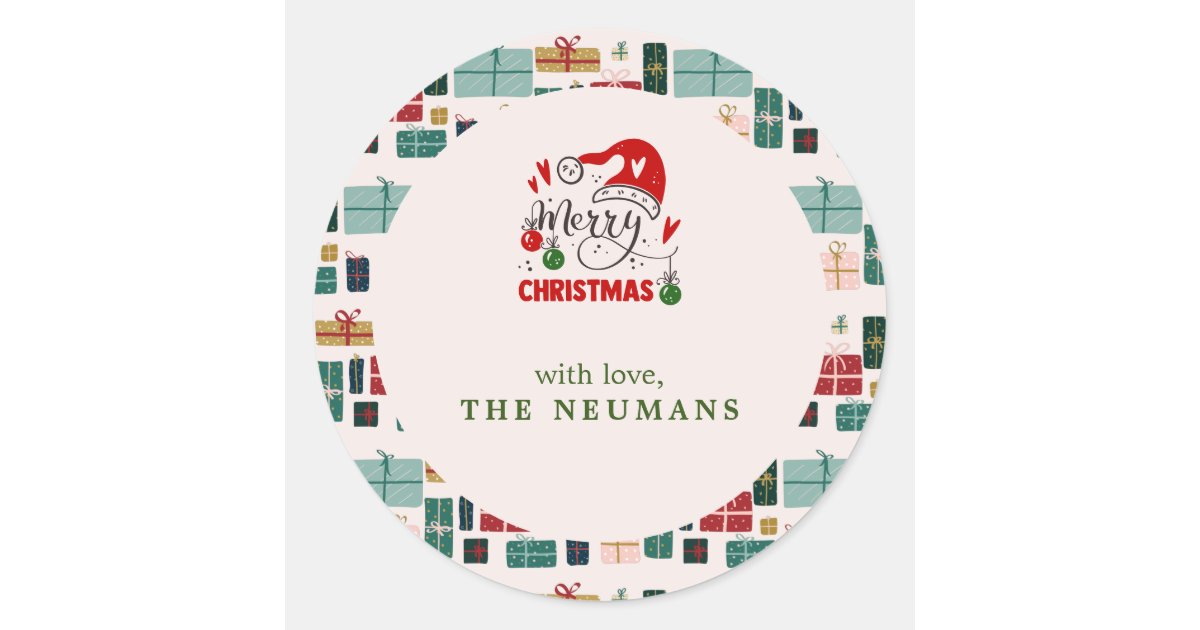 Colorful Christmas Gift Box Patterns Classic Round Sticker | Zazzle