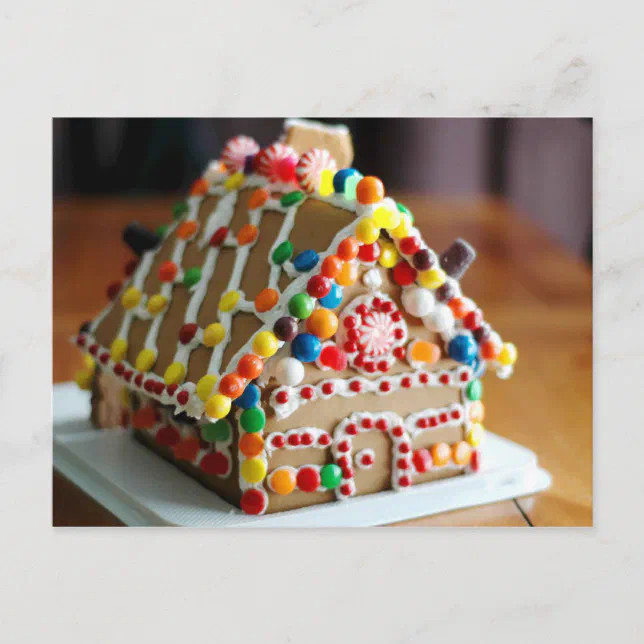 Colorful Christmas Gingerbread House Holiday Postcard | Zazzle