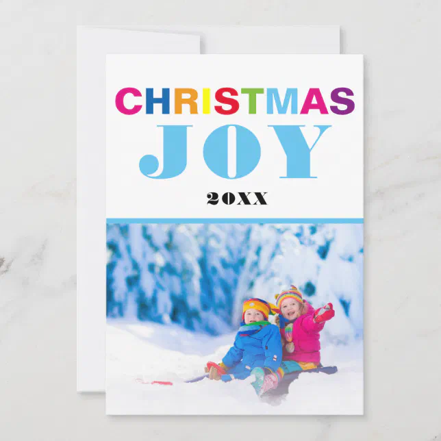 Colorful Christmas Joy Typography Photo Modern Holiday Card | Zazzle