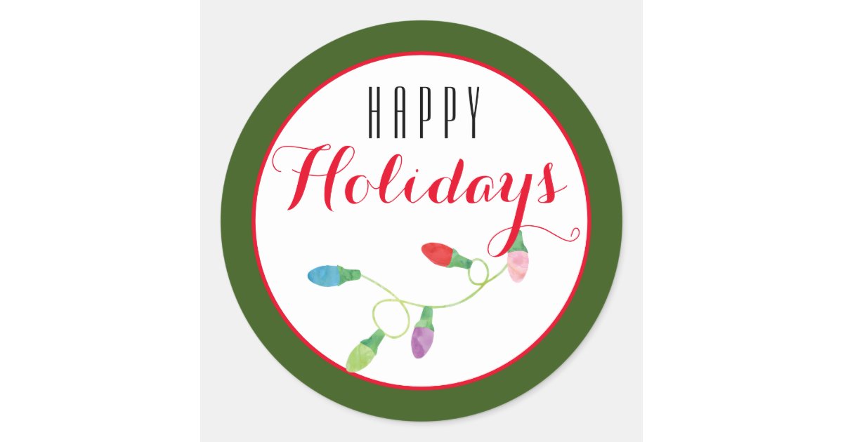Colorful Christmas Light Happy Holiday/ Green Classic Round Sticker ...