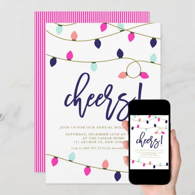 Colorful Christmas Lights Holiday Party Invitation | Zazzle