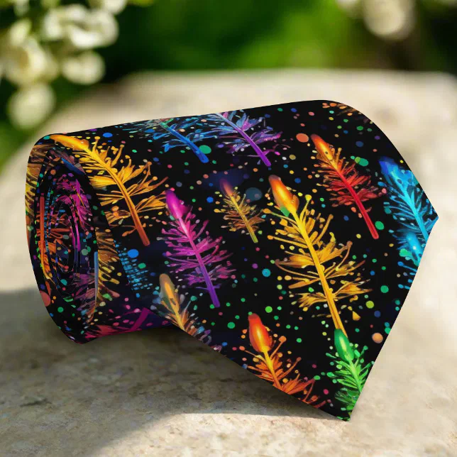 Colorful Christmas Tree Glow In Dark Forest Neck Tie | Zazzle