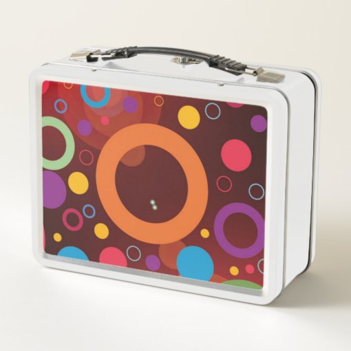 Colorful Circles Spots Rings Personalized ORANGE Metal Lunch Box | Zazzle
