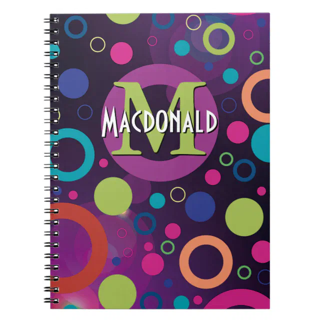 Colorful Circles Spots Rings Personalized PURPLE Notebook | Zazzle