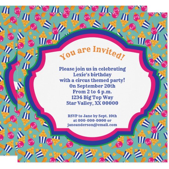 Colorful Circus Snacks and Show Ponies Birthday Invitation | Zazzle.com