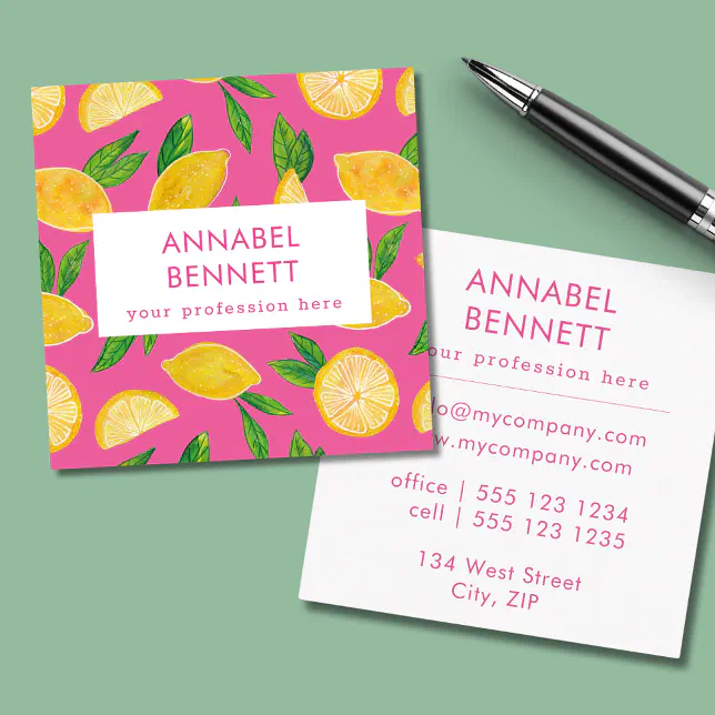 Colorful Citrus Lemon pattern Square Business Card | Zazzle