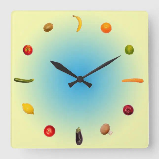 Colorful Clock with vegetables and fruits | Zazzle