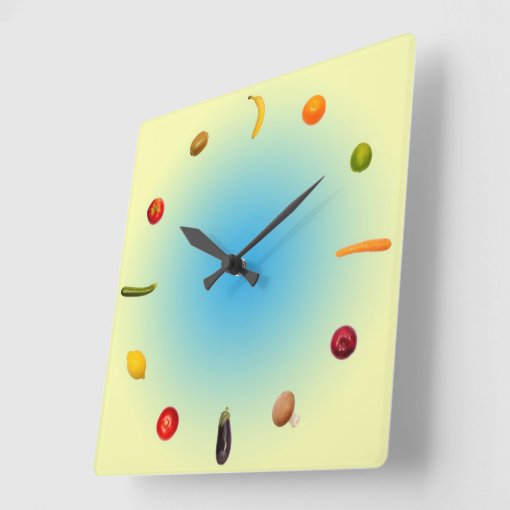 Colorful Clock with vegetables and fruits | Zazzle
