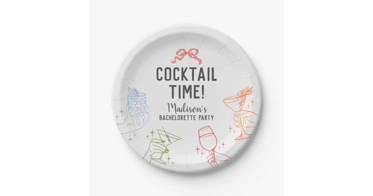 Colorful Cocktail Party Retro Bachelorette Party Paper Plates | Zazzle