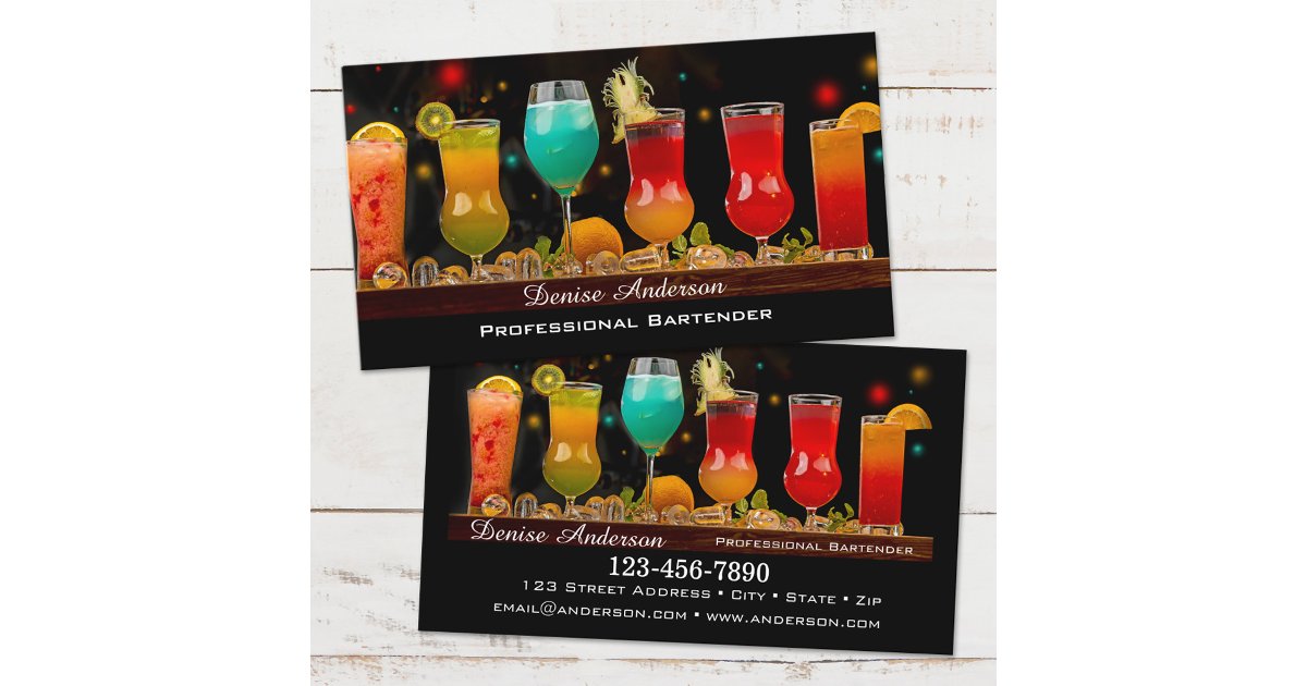 Colorful Cocktails Professional Bartender Business Card | Zazzle