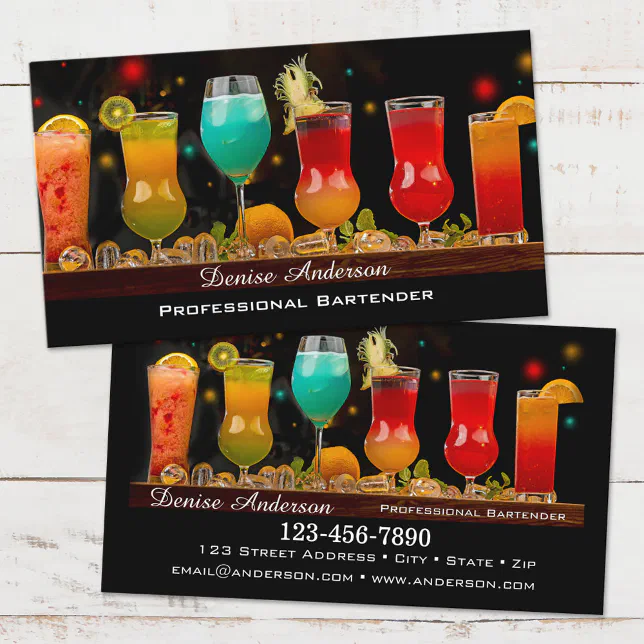 Colorful Cocktails Professional Bartender Business Card | Zazzle