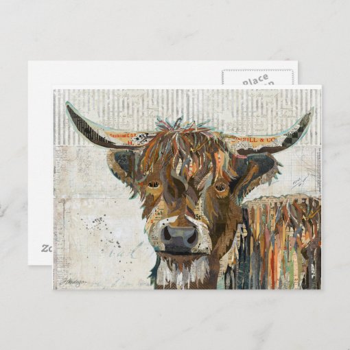 Colorful Collage Highland Cow Postcard | Zazzle