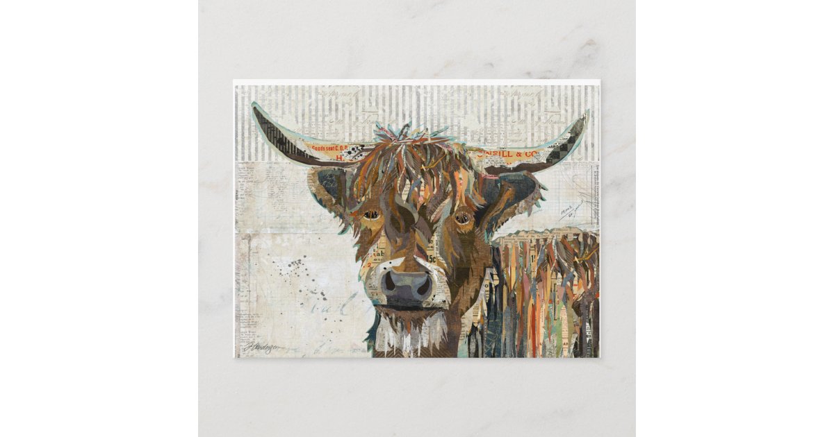 Colorful Collage Highland Cow Postcard | Zazzle