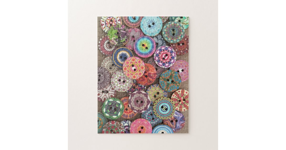 Colorful Collage of Painted Wooden Buttons Photo Jigsaw Puzzle | Zazzle