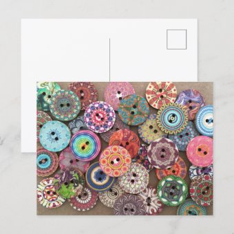Colorful Collage of Painted Wooden Buttons Photo Postcard | Zazzle