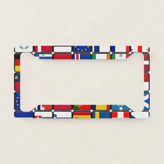Colorful collection of flags from around the world license plate frame ...