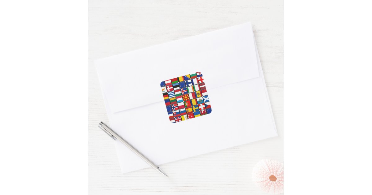 Colorful collection of world flags square sticker | Zazzle